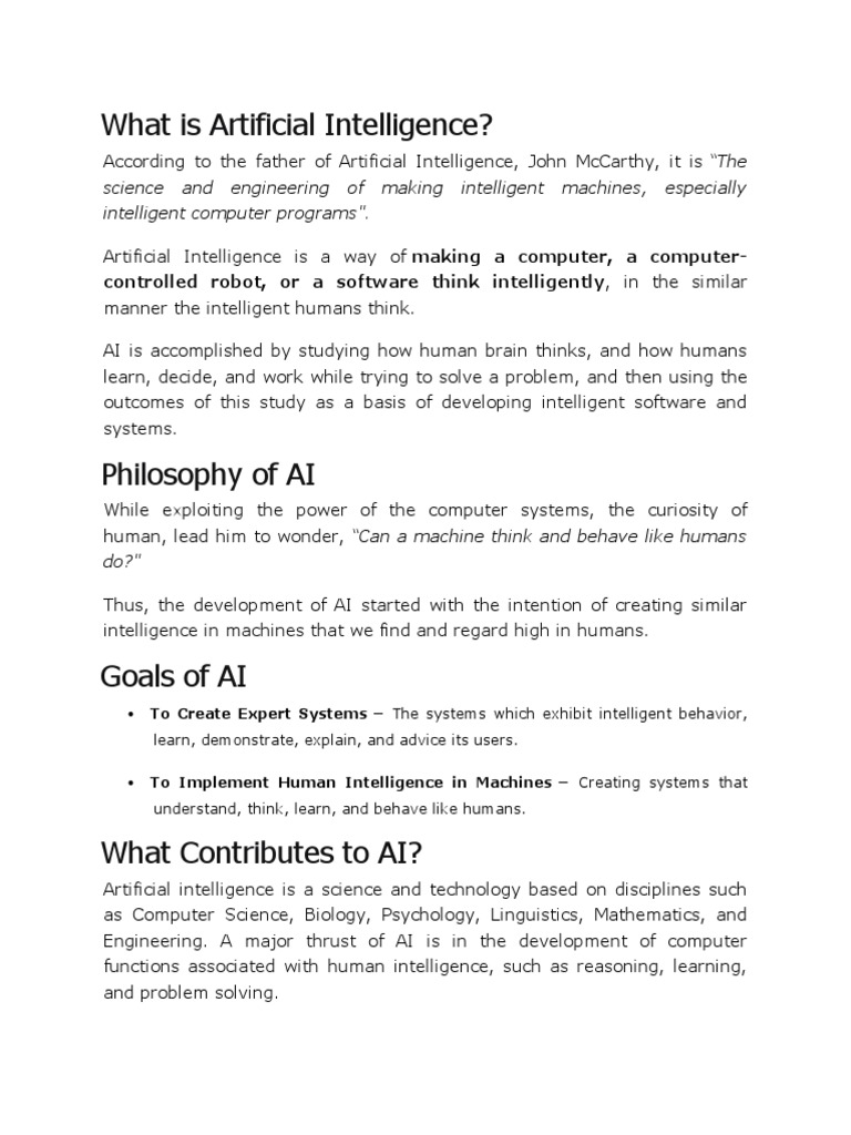 What Is Artificial Intelligence Tutorial | PDF | Artificial ...