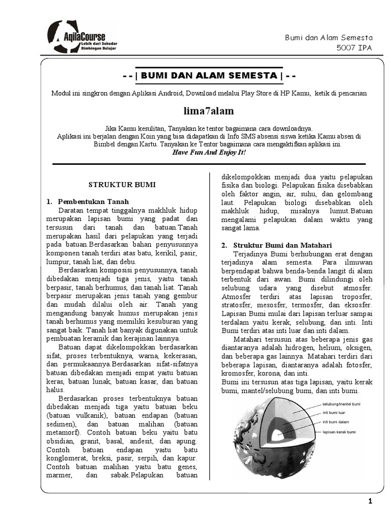 Modul Bimbel Kelas 5 KTSP 5007 IPA Bab 7 Bumi Dan Alam Semesta | PDF