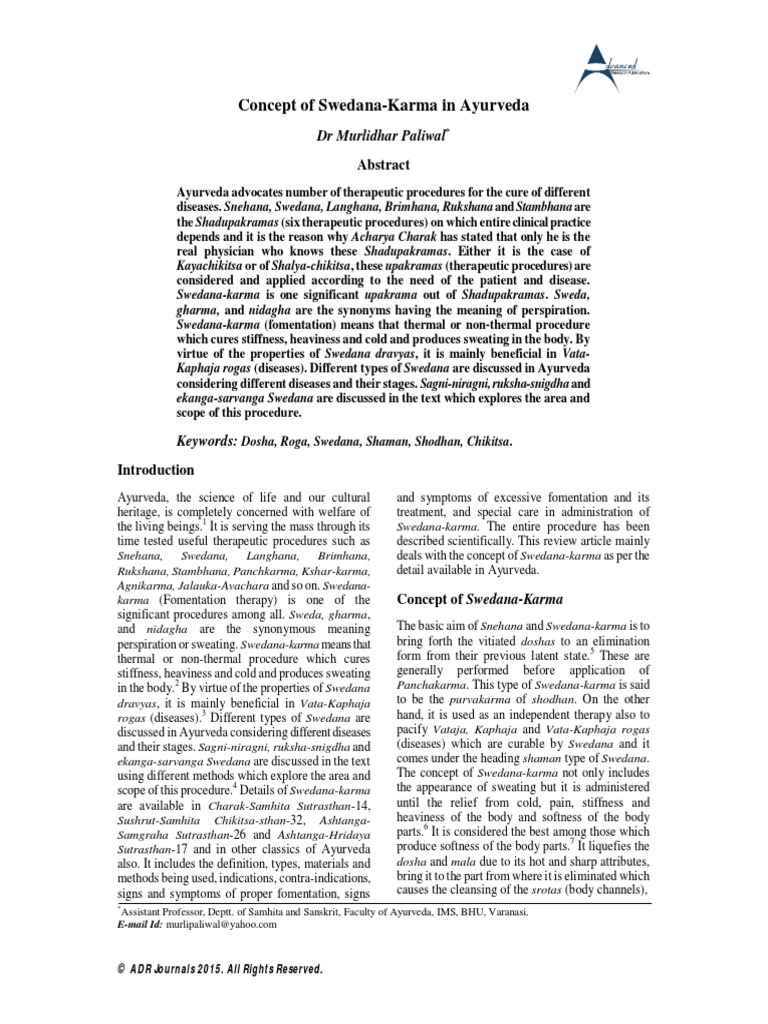 Concept of swedana karma in Ayurveda | Ayurveda | Clinical Medicine