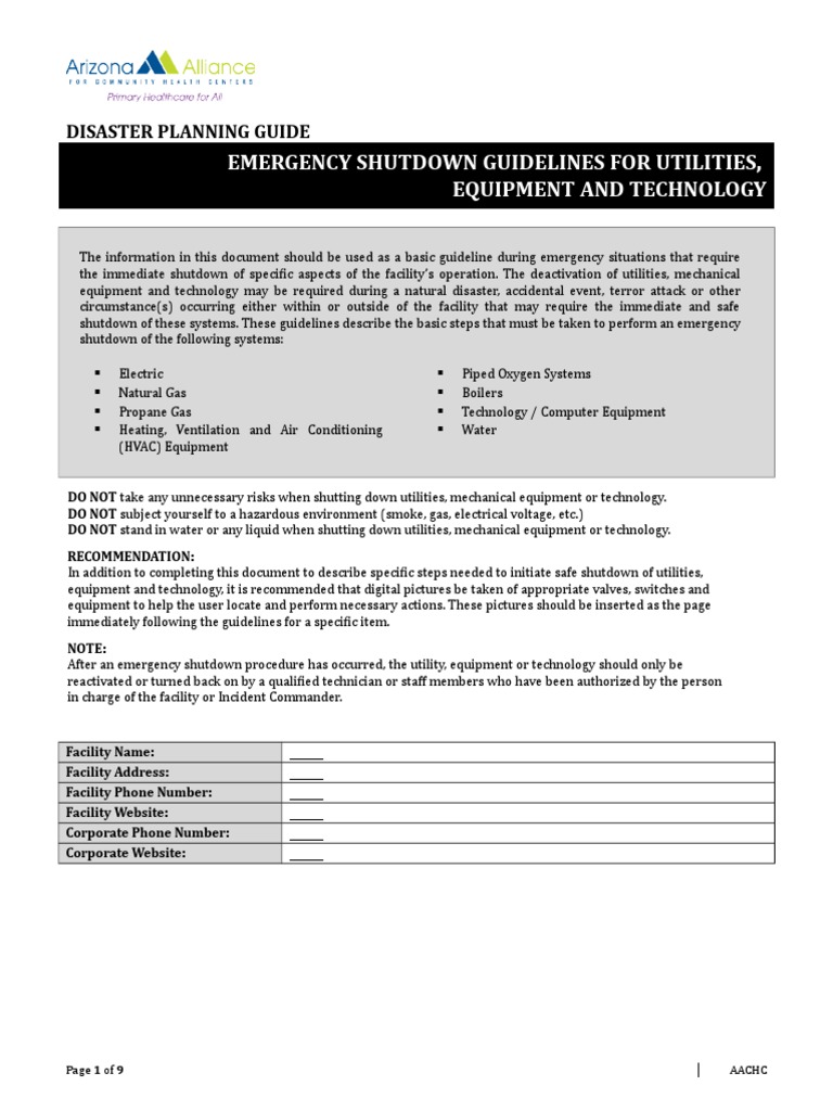 AACHC Emergency Shutdown Procedures Template 4-25-14 | PDF | Hvac ...