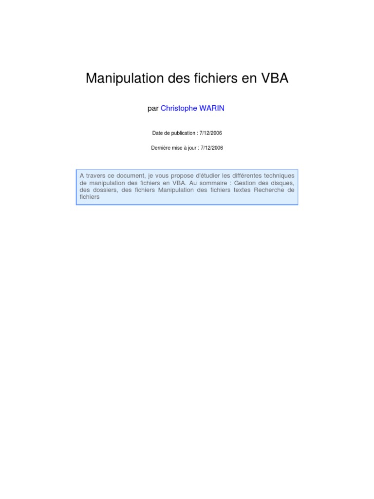 Manipulation Des Fichiers en VBA | PDF | Microsoft Access | Fichier texte