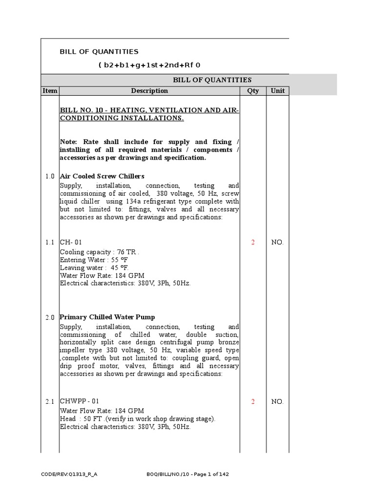 Td-290 (Hvac - Boq) (Final) | PDF | Duct (Flow) | Hvac