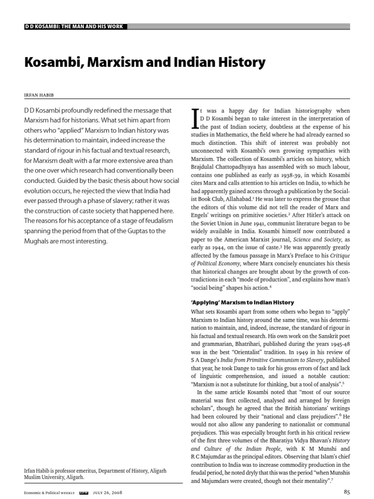 Kosambi Marxism and Indian History | PDF | Marxism | Karl Marx