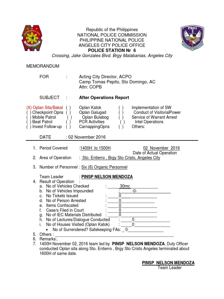 AAR Oplan Sita Nov 02 | Law Enforcement | Crime & Justice