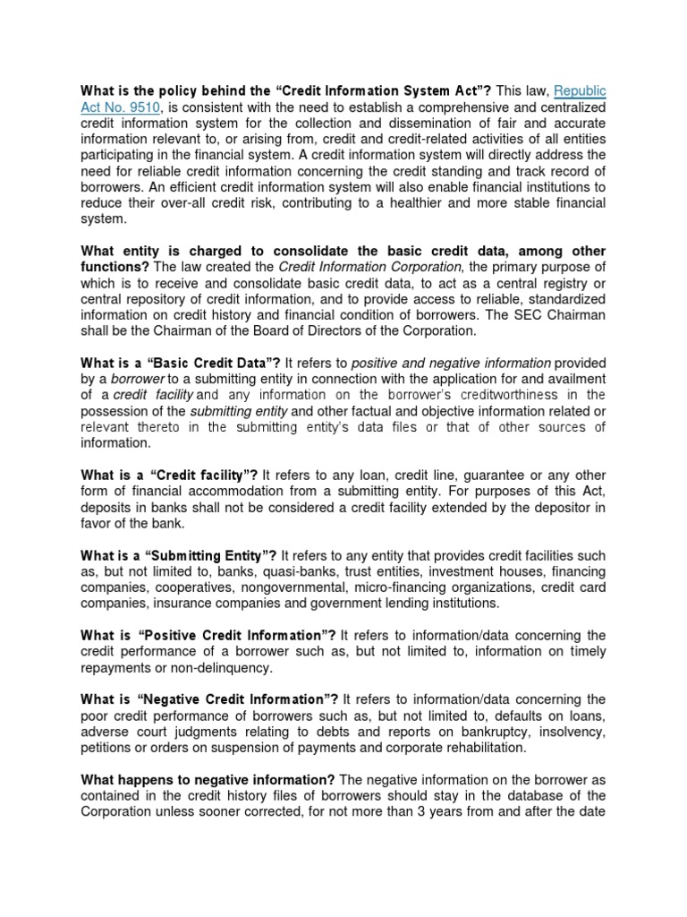 Republic Act No. 9510 | PDF | Credit (Finance) | Credit History