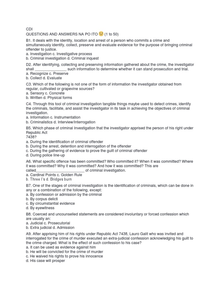 Cdi Q&a | PDF | Confession (Law) | Traffic