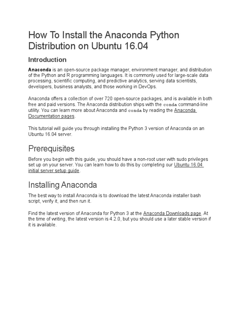 How To Install The Anaconda Python Distribution On Ubuntu 16 Python Programming Language