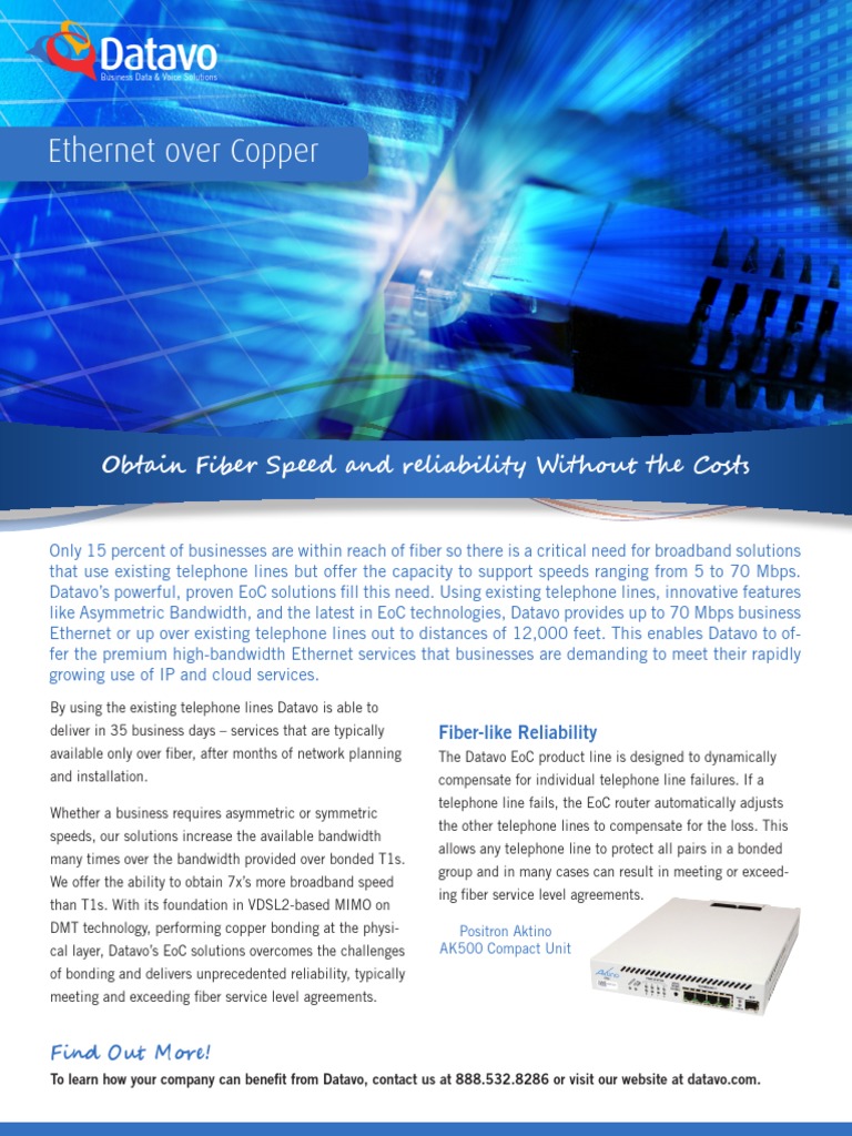 Datavo: Ethernet Over Copper | PDF | Business | Technology & Engineering