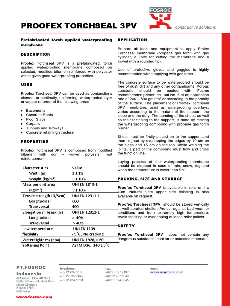 Proofex Torchseal 3PV | PDF | Concrete | Industries