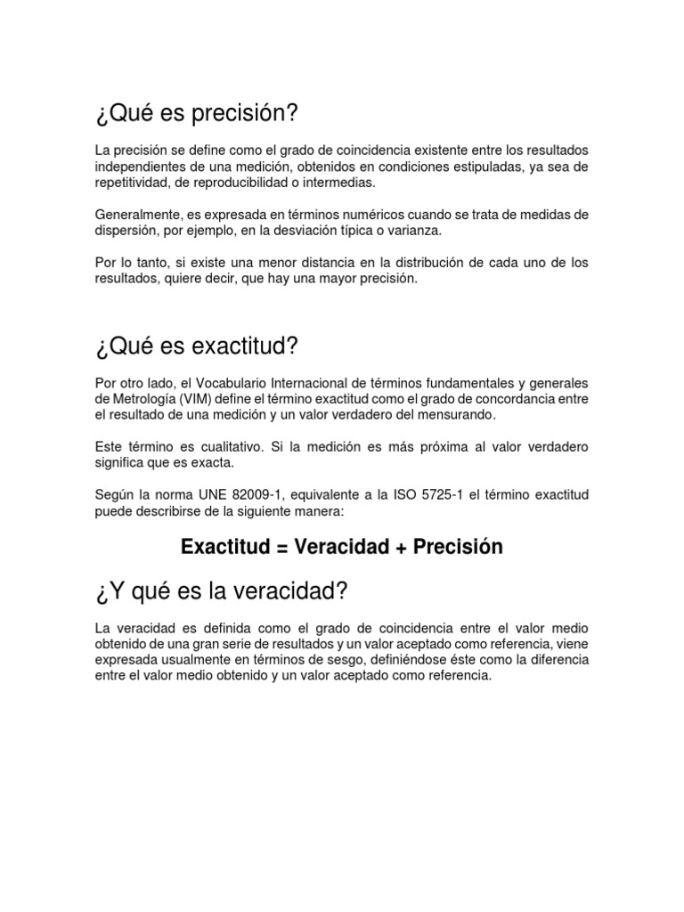 La diferencia entre precisión, exactitud y veracidad | PDF