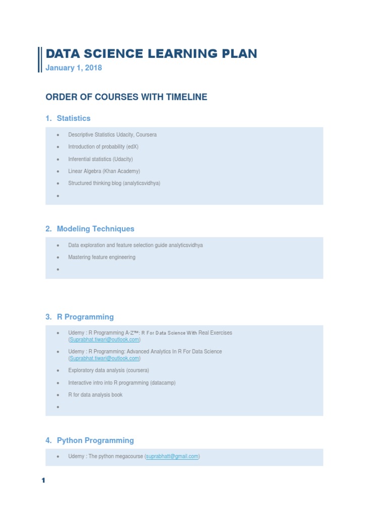 Data Science Learning Plan | PDF | Machine Learning | Data Science