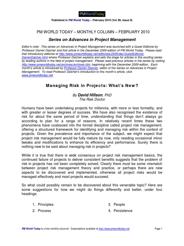 Managing Risk in Projects What's New | PDF | Risk | Risk Management