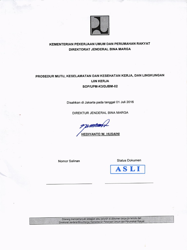 SOP UPM-K3 DJBM-02 Prosedur Mutu, Keselamatan Dan Kesehatan Kerja, Dan ...