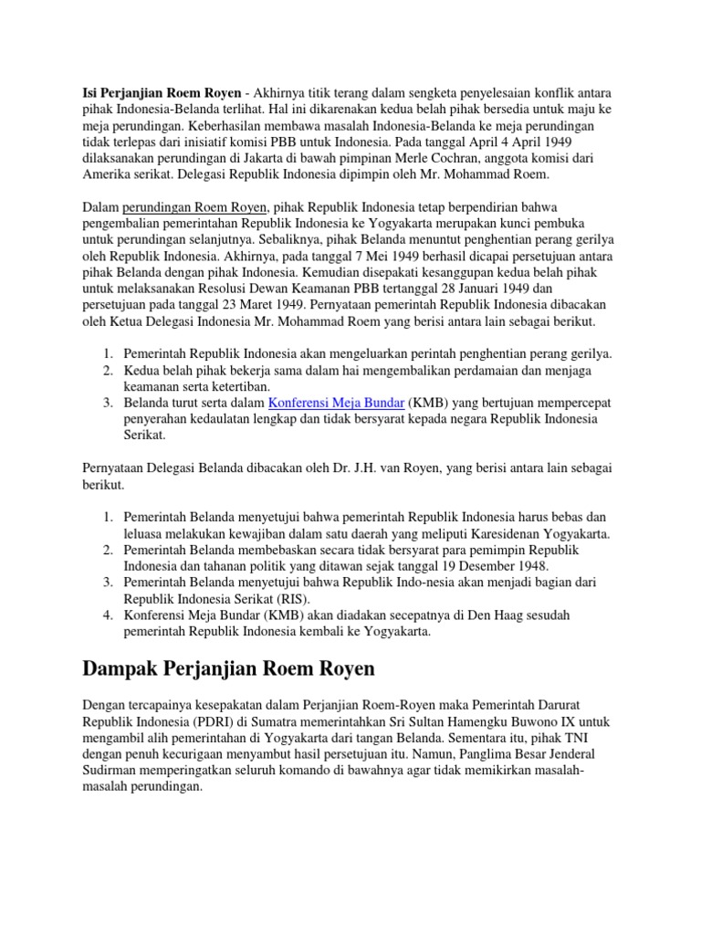 Isi Perjanjian Roem Royen | PDF