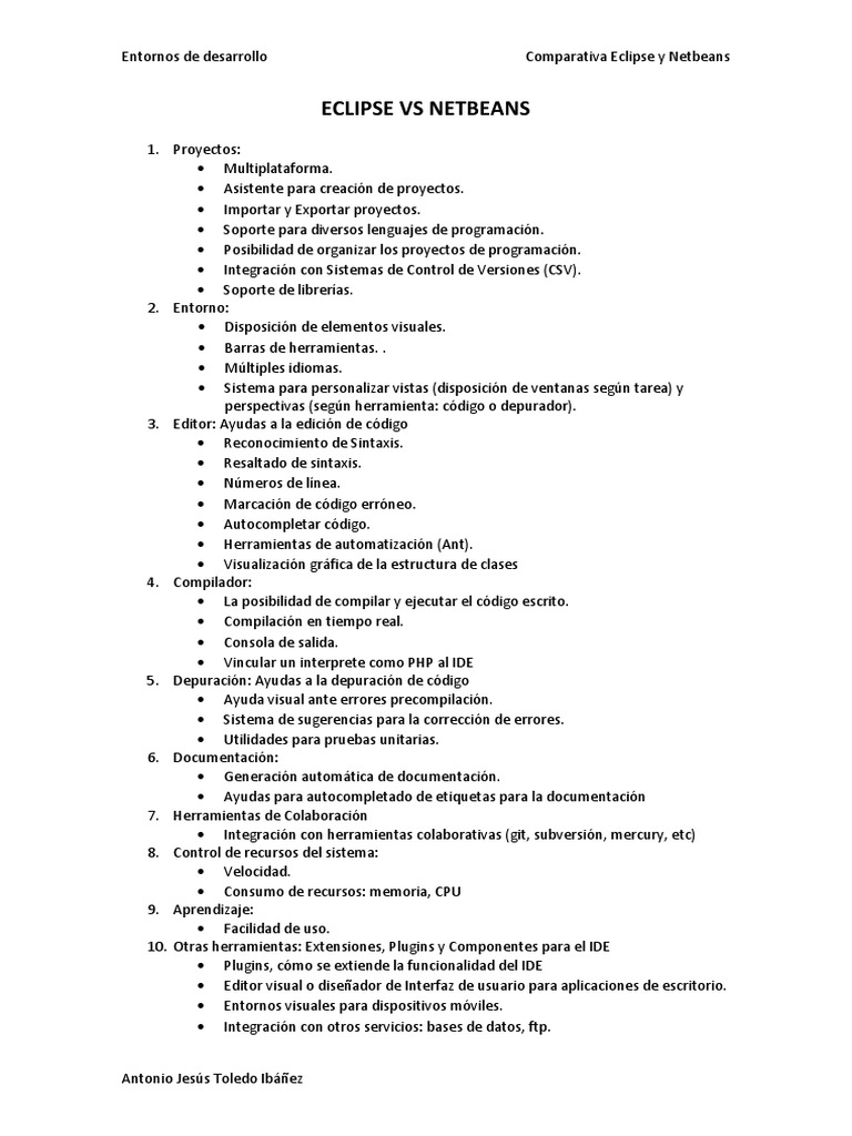 Eclipse Vs Netbeans | PDF | Entorno de desarrollo integrado | Eclipse ...