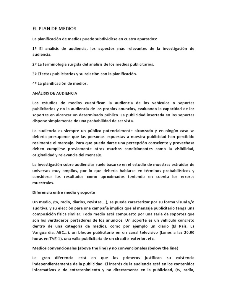 El Plan de Medios | PDF | Publicidad | Medición de audiencia