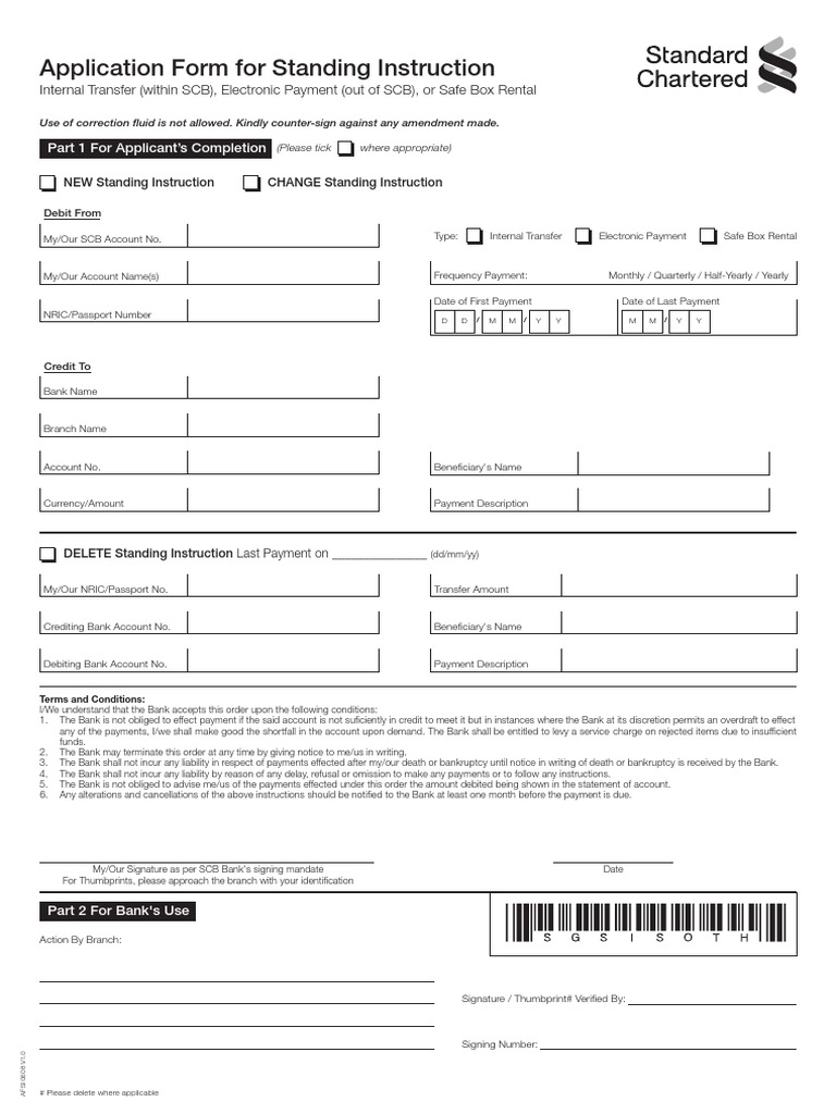 Useful Forms en PDF Application Form for Standing Instruction ...