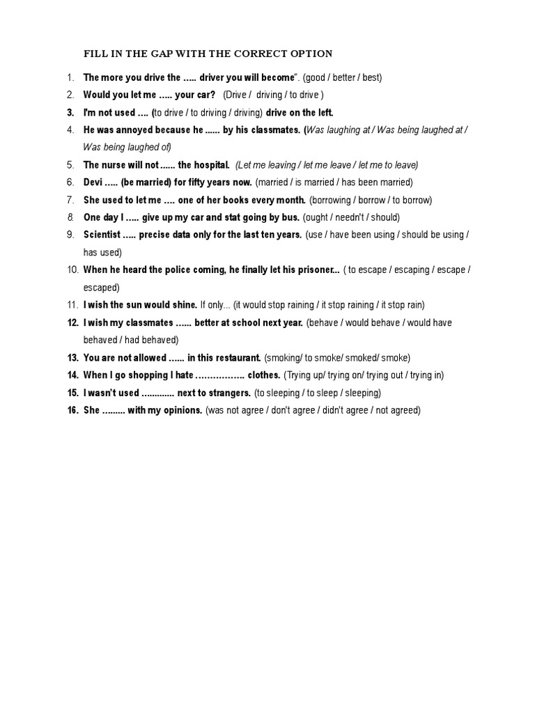 Choose the Correct Option Worksheet | PDF