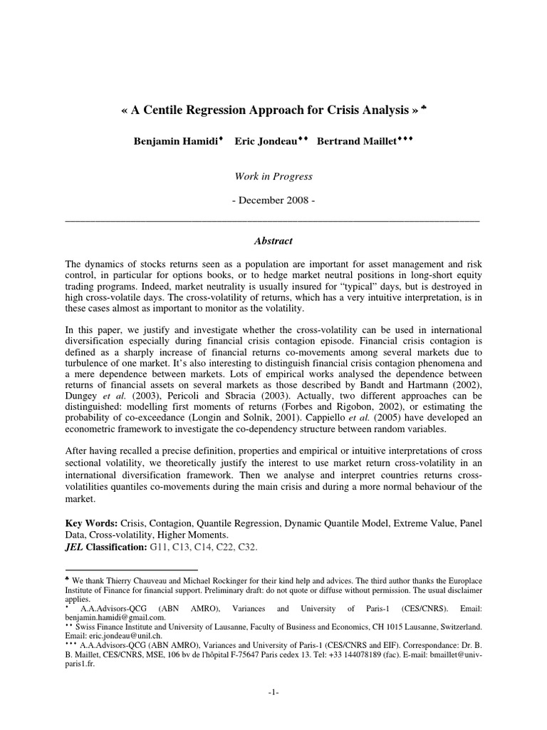 A Centile Regression Approach For Crisis Analysis : Benjamin Hamidi ...