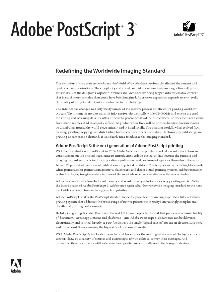 Adobe Postscript 3: Redefining The Worldwide Imaging Standard | PDF ...