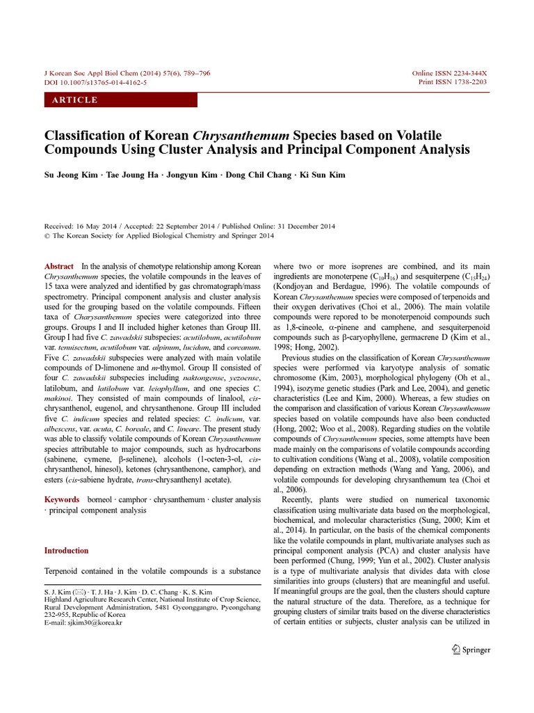 Classification of Korean Chrysanthemum Species Based On Volatile Compounds Using Cluster ...