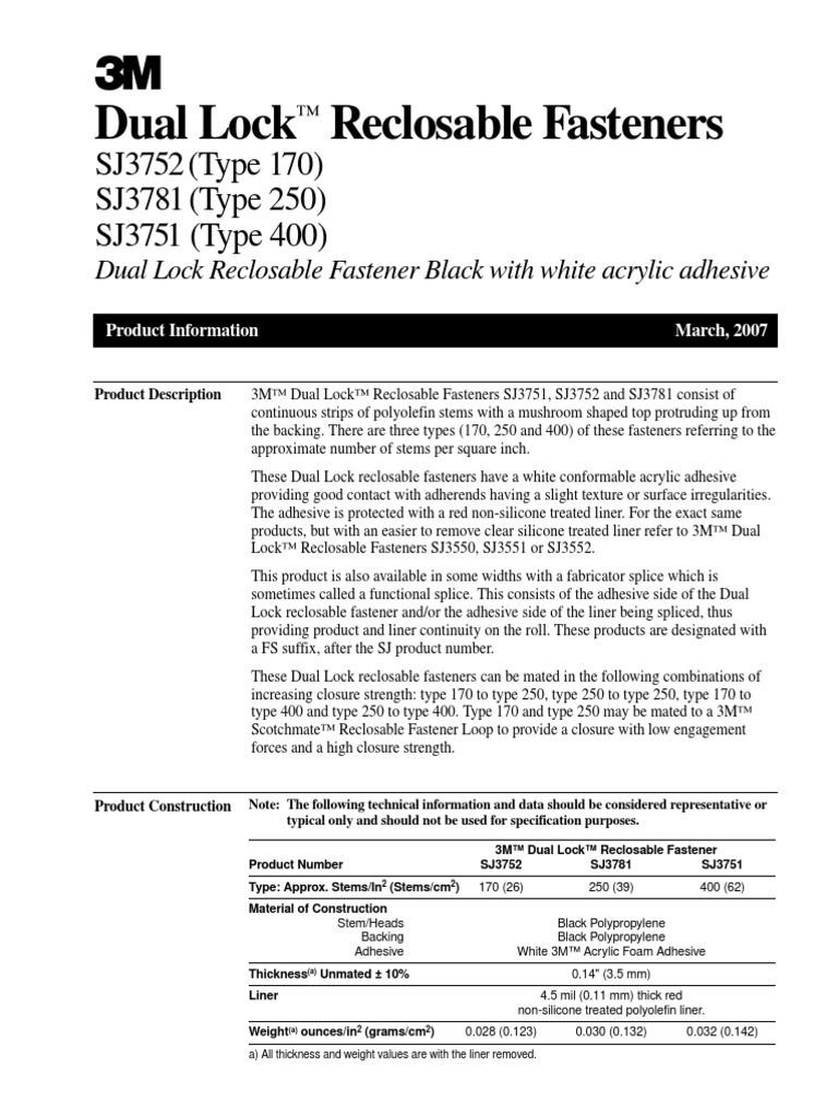 Dual Lock | PDF | Adhesive | Sterilization (Microbiology)
