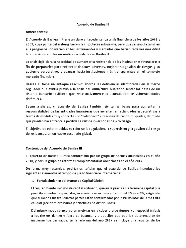 Acuerdo de Basilea III: Resumen y Claves | PDF | Basilea Iii | Bancos