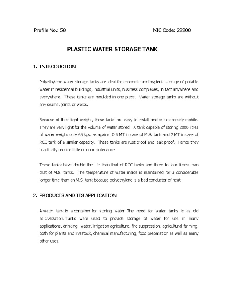 Plastic Water Storage Tank | PDF | Water | Industries