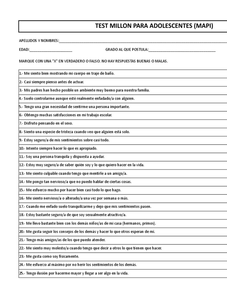 Protocolo MAPI Hoja de Respuesta | PDF | Adolescencia | Sicología