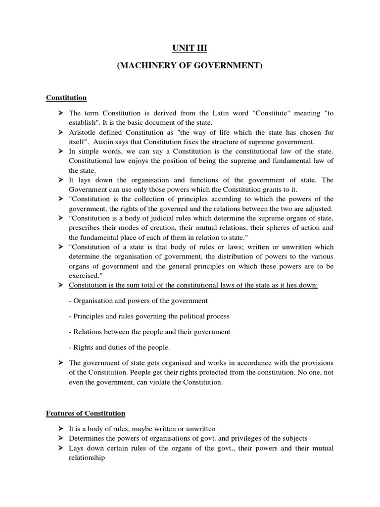 Unit Iii (Machinery of Government) : Constitution | PDF | United States ...