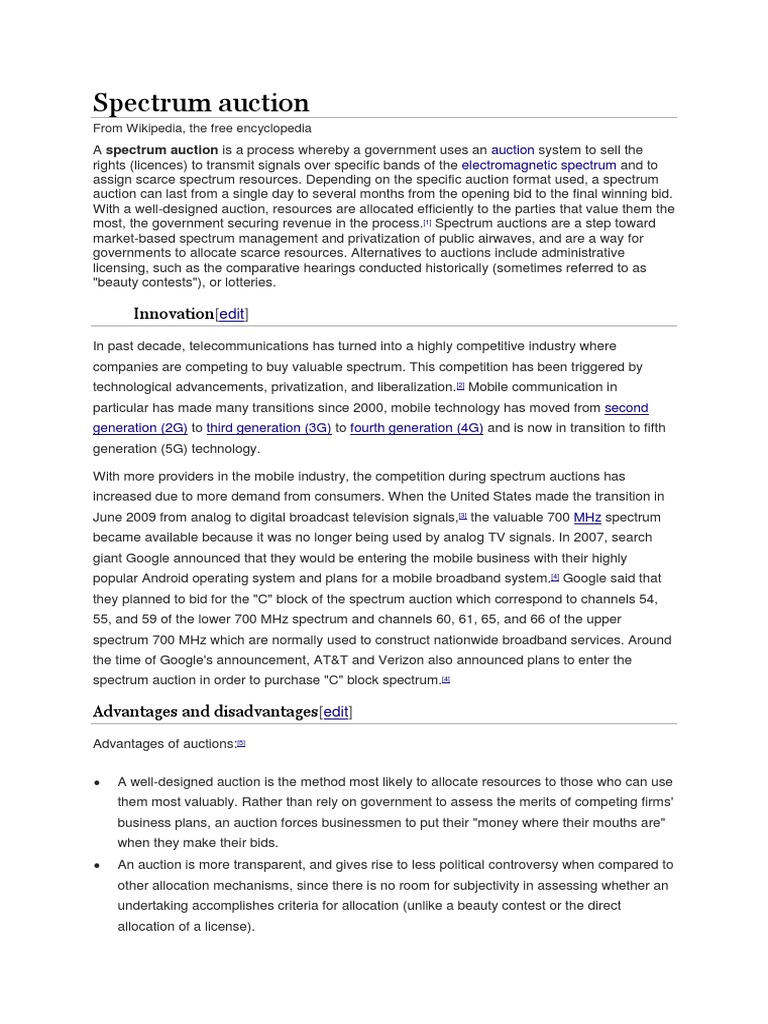 Spectrum Auction: Innovation | PDF | Wireless | Telecommunications ...