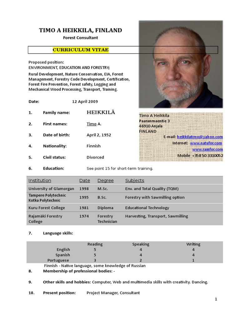 CV GB Timo Heikkila | PDF | Forestry | Logging