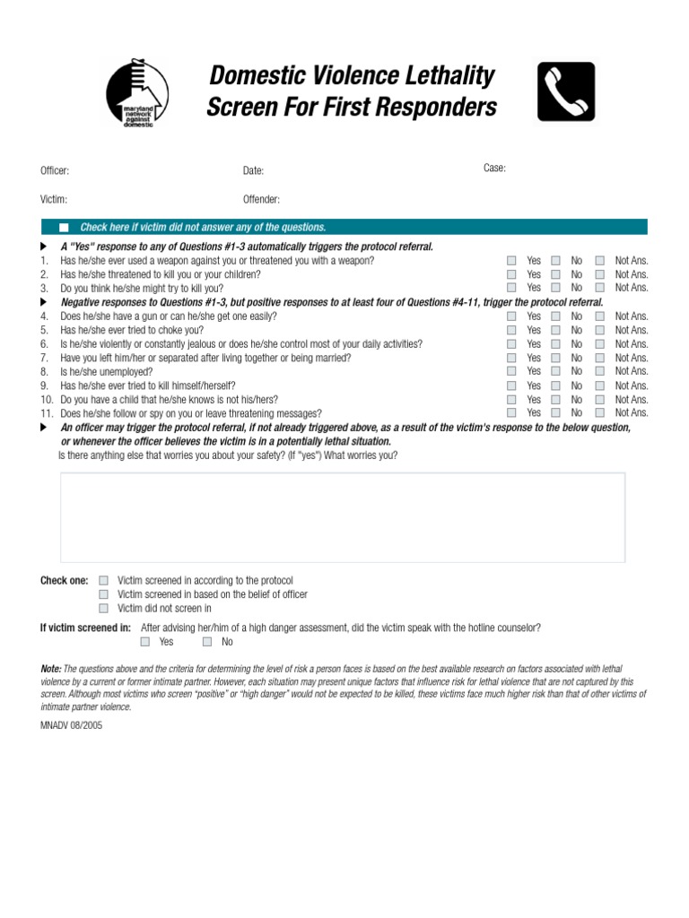 Domestic Violence Lethality Screen For First Responders | Violence ...