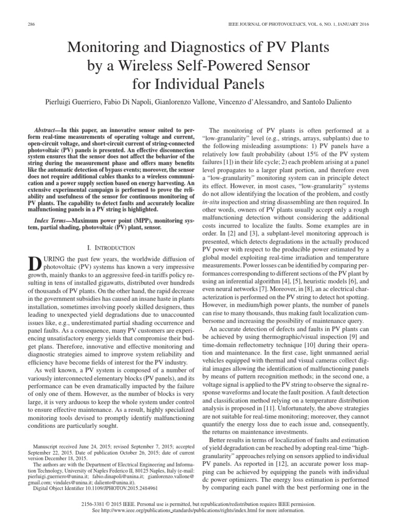 Monitoring and Diagnostics of PV Plants by A Wireless Self-Powered ...