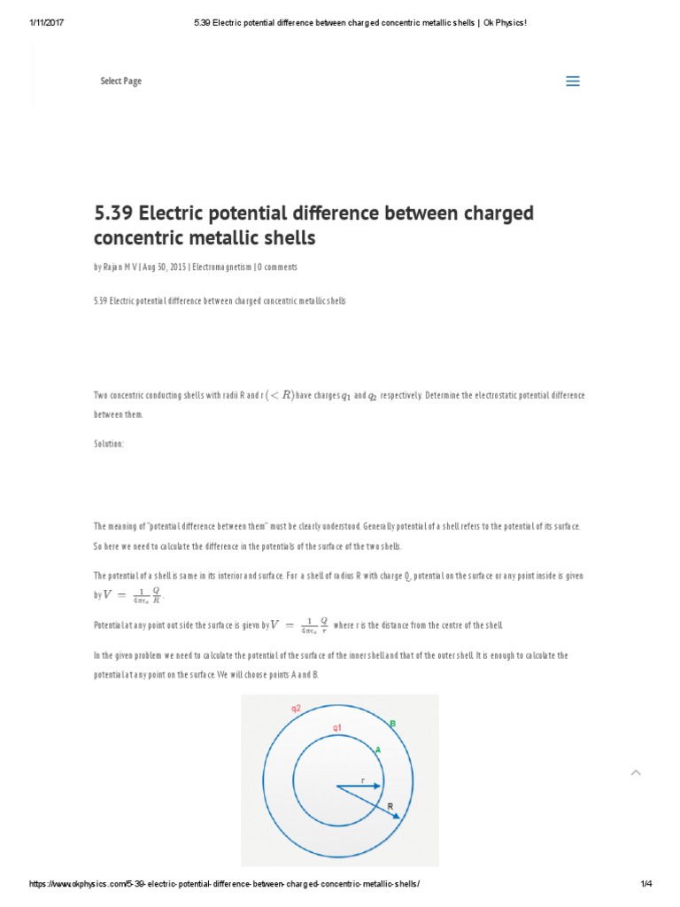 Electric Potential Difference Between Charged Concentric Metallic ...