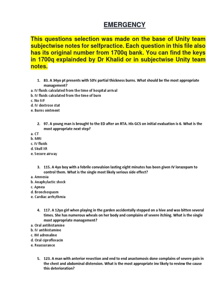 Emergency (1700q Unity Order) | PDF | Clinical Medicine | Medical ...