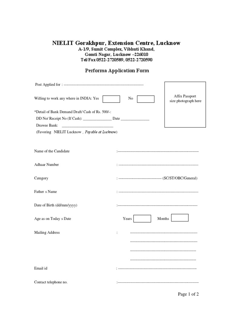 NIELIT Lucknow Application Form | PDF | Business | Computing And ...