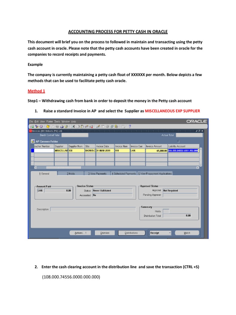 Accounting Process For PETTY CASH in Oracle | PDF