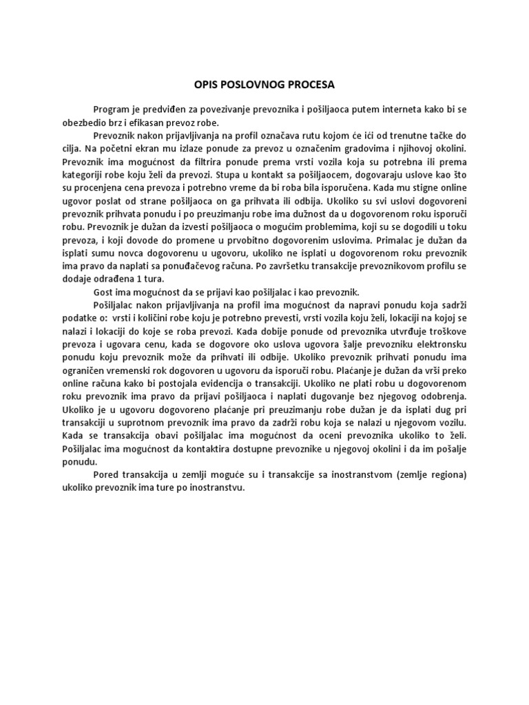 Opis Poslovnog Procesa | PDF