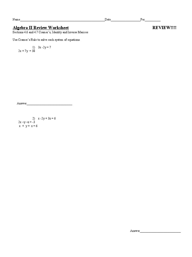 Algebra II Review Worksheet REVIEW!!!! | PDF | Teaching Methods ...