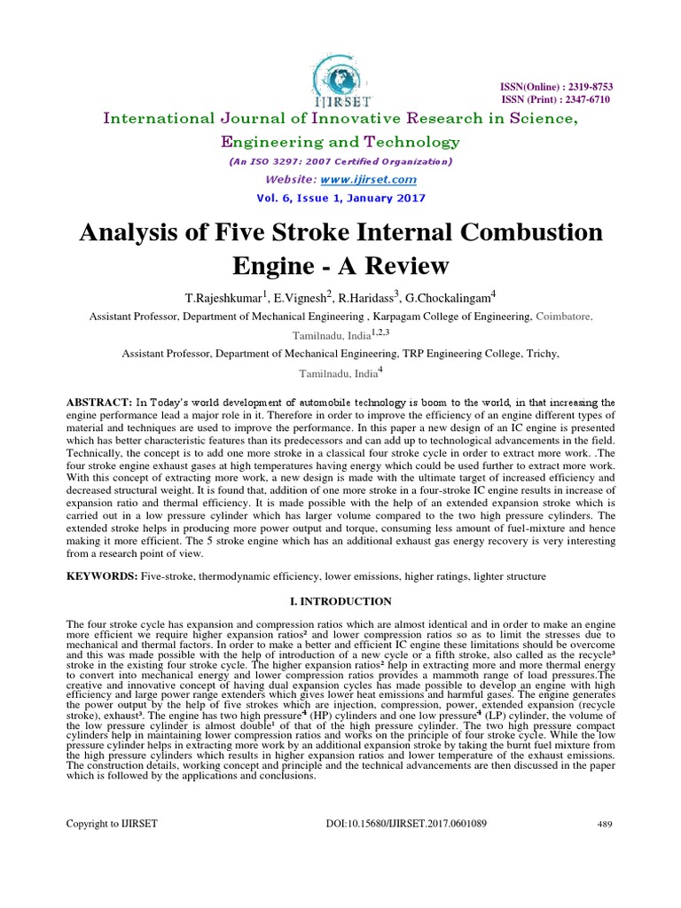 Analysis Of Five Stroke Internal Combustion Engine A Review Pdf