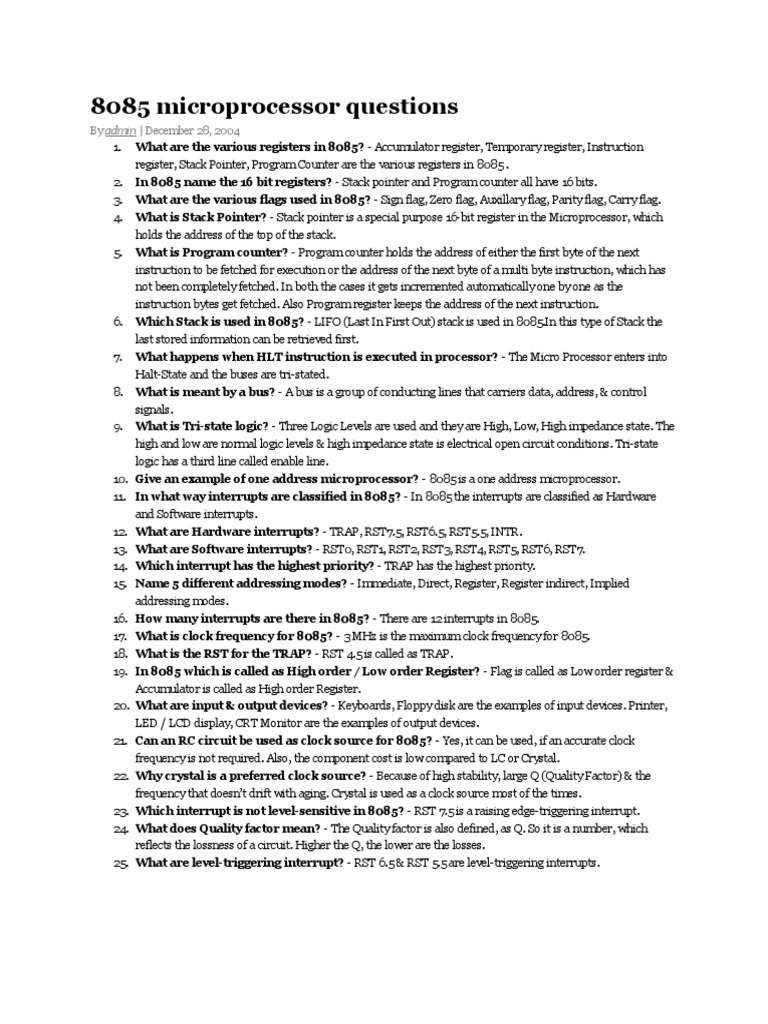 8085 Microprocessor Questions | PDF | Central Processing Unit | Electronics