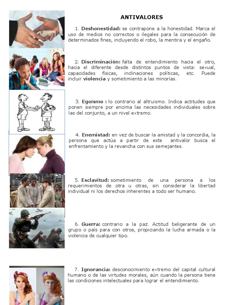 20 Antivalores. Contenido e Imagen | PDF | Violencia | Egoismo psicologico