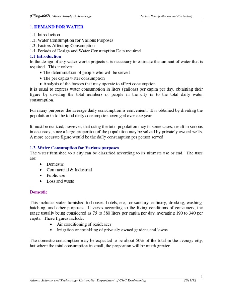 Water Supply and Sewarage Handout PDF | PDF | Dam | Water Supply