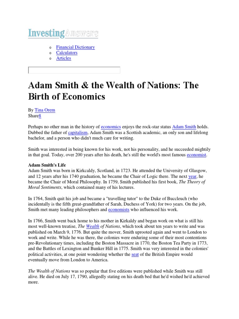 Adam Smith & The Wealth of Nations: The Birth of Economics: Financial ...