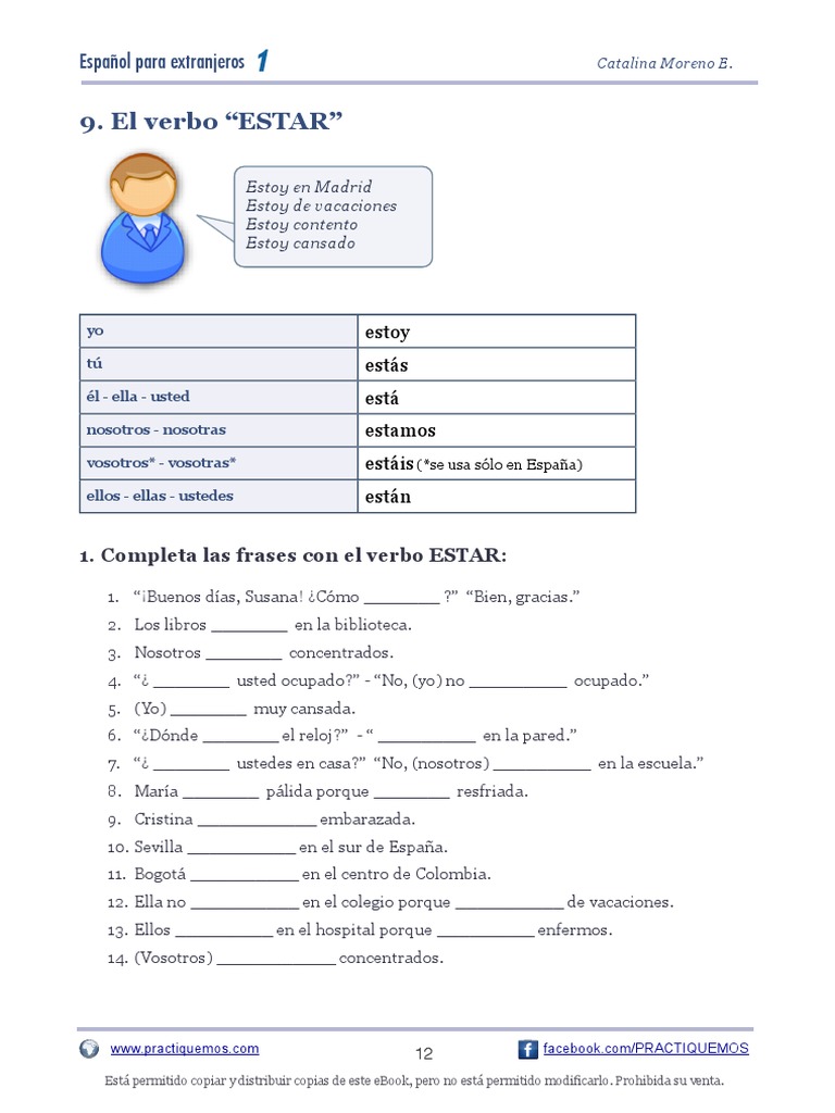 Ejercicios del verbo "estar" en español | PDF | Ocio | Entretenimiento ...