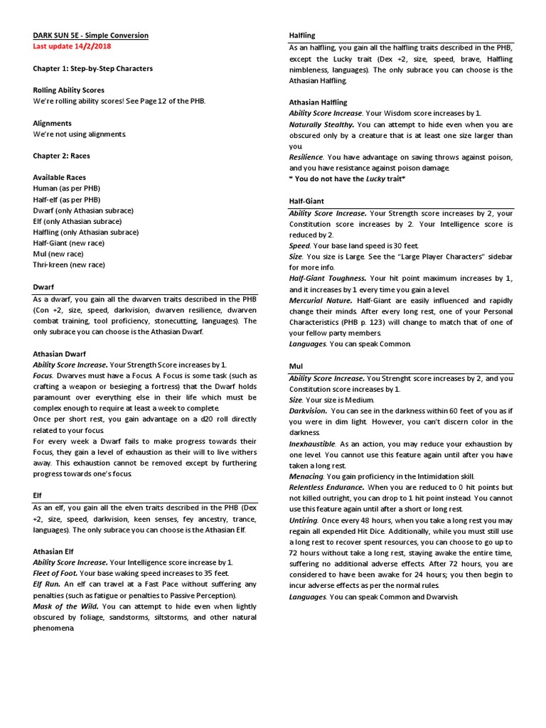 Dark Sun 5e - Simple Conversion | PDF | Dwarf (Dungeons & Dragons) | Armour