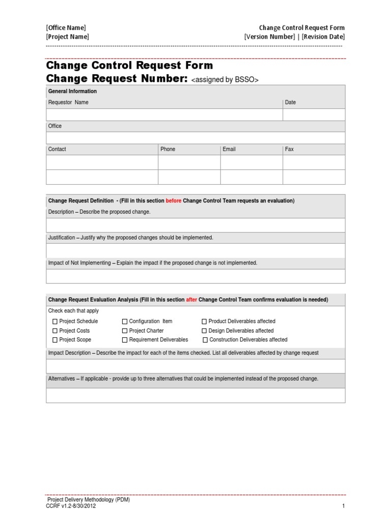 Change Control Request Form Change Request Number:: General Information ...