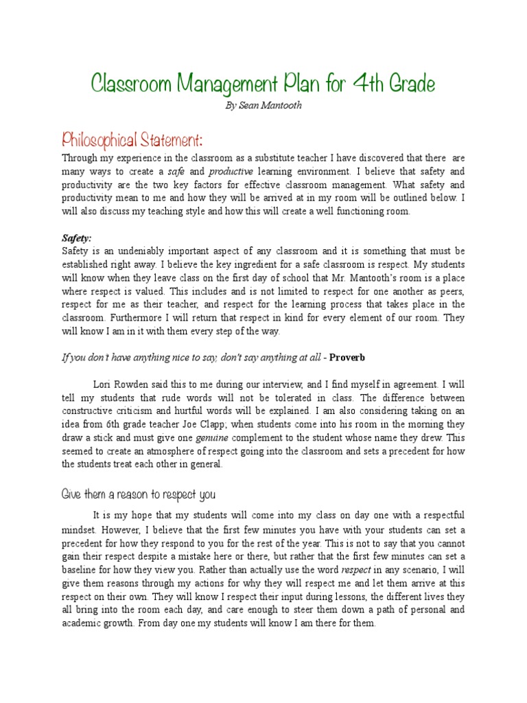 Class Plan Paper | PDF | Homework | Classroom