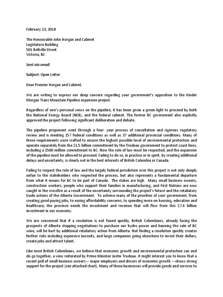Urgent Appeal for Kinder Morgan Pipeline Support | PDF | Government ...